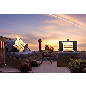 Excited Work 2 Piece Outdoor PE Wicker Rattan Patio Couch with Washable Cushion and 2 Pillow,Sectional Furniture Conversation Set（Dark Blue）