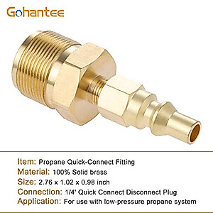 gohantee Propane Brass Adapter Quick Connect Fitting 1/4" Disconnect Plug kit with 1lb Bottle Tank Thread for RV Portable BBQ Camper Grill Hook Up Trailer