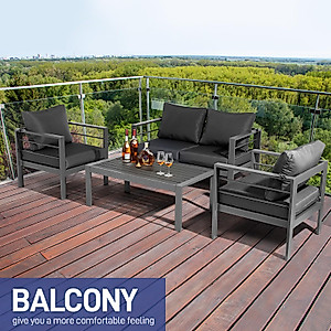 VINGLI Outdoor Furniture 4 Pieces Modern Aluminum Patio Furniture Set, Patio Sofa Set Outdoor Patio Conversation Sectional Set for Lawn, Garden, Backyard (Gray)