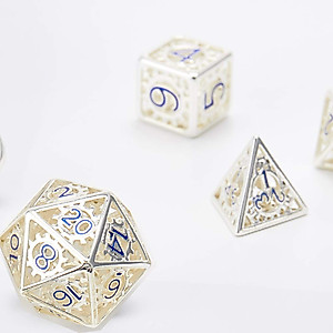 Metal DND Gifts Game Dice 7Pcs Set Hollow and Black Velvet Bag for Dungeons and Dragons RPG MTG Table Games D&D Pathfinder Shadowrun and Math Teaching