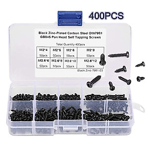 400Pcs M2/M2.6 Self Tapping Screws Assortment Set, Stainless Steel Cross Pan Head Self Tapping Screws Set, for Plastic, Wood