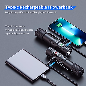 WUBEN L1 Flashlight Rechargeable Led Flashlights High Lumens 2000 Lumen Battery Powered, Super Bright Tactical Multifunctional IP68 Waterproof Powerful Handheld Flash Light for Emergencies Camping