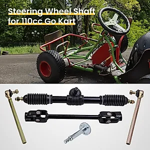 Tuningsworld Go-Kart Steering Wheel Kit, Adjustable Shaft Gear Rack Pinion Tie Rod Rack Steering Wheel Parts Assembly for 110CC Go Kart