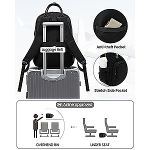 LOVEVOOK Quilted Laptop Backpack for Women, Large Capacity Travel Backpack with Luggage Strap, Stylish Women Backpack with USB Port, Waterproof Anti-Theft Work Backpack for Business Casual Black