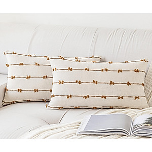 YEENAASY Boho Throw Pillow Covers 12x20 Set of 2 Modern Farmhouse Decorative Cushion Case Tufted Square Pillows Cover Neutral Pillow Cases Accent Pillowcase for Sofa,Couch,Bed,Beige and Brown