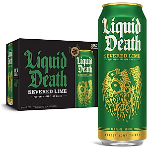 Liquid Death, Severed Lime Sparkling Water, Lime Flavored Sparkling Beverage Sweetened With Real Agave, Low Calorie & Low Sugar, 8-Pack (King Size 19.2oz Cans)
