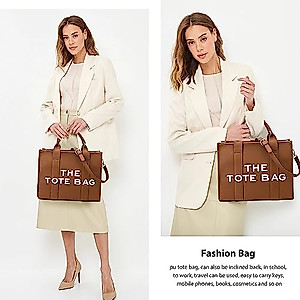 EIMMBD Tote Bag for Women, PU Leather Tote Bag with Zipper, Women's Tote Handbags Crossbody Bags for Work,Travel (Brown, Large)