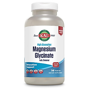 KAL Magnesium Glycinate, New & Improved Fully Chelated High Absorption Formula with BioPerine, Bisglycinate Chelate for Stress, Relaxation, Muscle & Bone Health Support, 60 Servings, 240 VegCaps