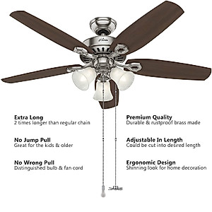 SmoTecQ Ceiling Fan Pull Chain, 24-inch Extra Long Extension Cord - Silver