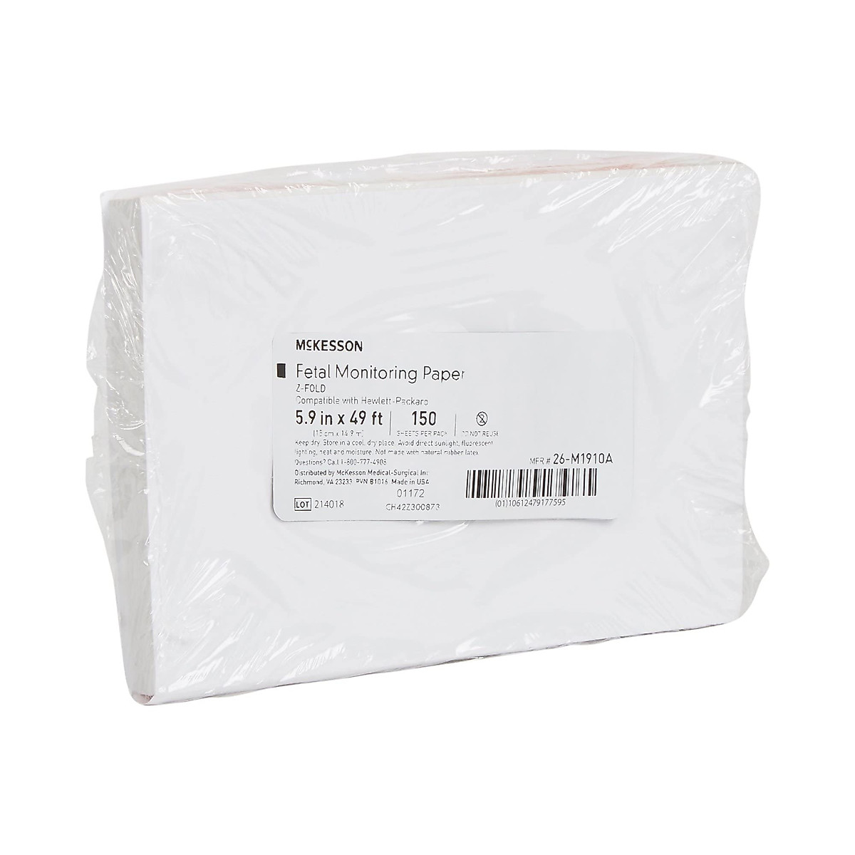 McKesson 26-M1910A Fetal Monitoring Paper Z-Fold, Compatible with Hewlett-Packard, 5.9" Width, 49' Length (Pack of 6000)