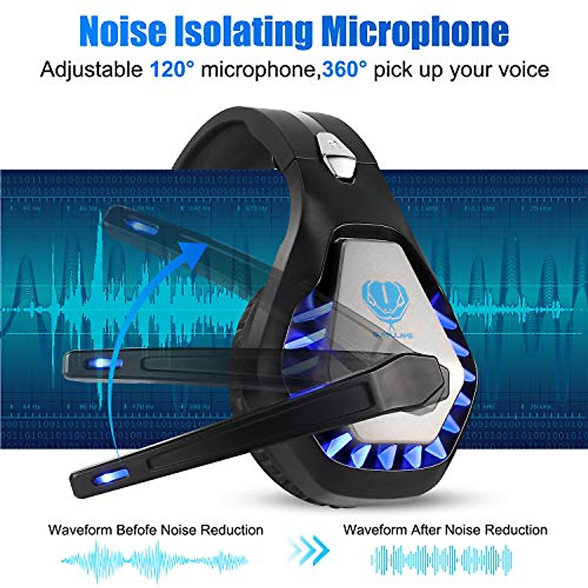 ENVEL Gaming Headset for Nintendo Switch, PS4, Xbox One, PS5 Controller, Laptop, Mac, Noise Cancelling PC Headset with Mic, Stereo Surround Sound, Cool LED Light,Comfort Earmuff Black