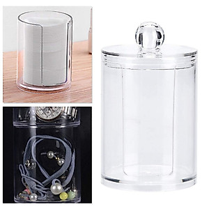 Cotton Round Holder, Cotton Pad Holder Makeup Pads Cotton Swab Dispenser for Bathroom Storage, Makeup Cosmetic Storage Organizer Box Round, Clear, Acrylic, 3 X 3 X 4.3inch