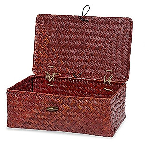 The Lucky Clover Trading Seagrass Storage Lid-10in Basket, Red