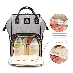 Hafmall Diaper Bag Backpack, Multifunctional Baby Diaper Bag with Stroller Hooks, Stylish Baby Bag for Mom Dad, Gray Black