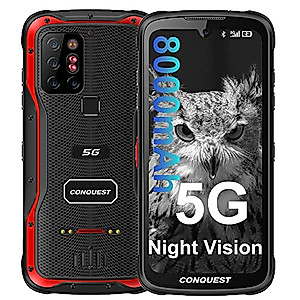 CONQUEST S20 Unlocked Rugged Smartphone, Android 11 Rugged Cell Phone, with PTT Walkie Talkie Button, 8000mAh Battery 6.3'' FHD+, 20MP Night Vision Camera IP68/IP69K, NFC(8+256GB, Red)