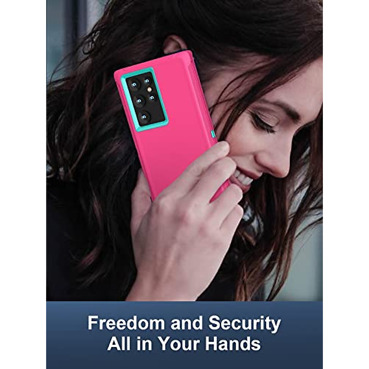 Danhon Samsung Galaxy S22 Ultra Case 6.8" - Heavy Duty Military Grade Protection, Shockproof, Camera Lens Protectors (Pink/Blue)