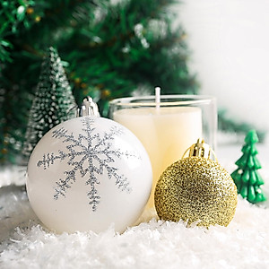 DomeStar 100PCS Christmas Tree Ornaments, Christmas Ball Set Glitter Shatterproof Baubles Snowflakes Gold White for Xmas Tree Wreath Christmas Party Wedding