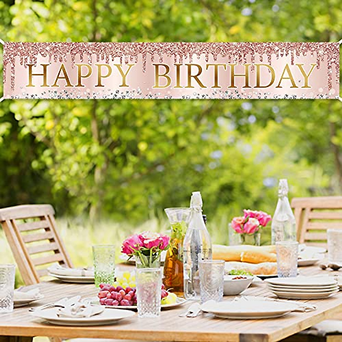 Pink Rose Gold Happy Birthday Banner Decorations,Large Happy Birthday Yard Banner Sign Party Supplies for Women, 16th 21st 30th 40th 50th Birthday Decor for Outdoor Indoor (9.8x1.6ft)