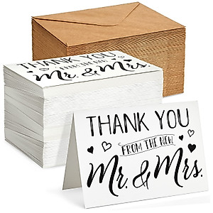 Sustainable Greetings 120 Pack Wedding Thank You from the New Mr and Mrs Cards Bulk with Kraft Brown Envelopes for Weddings, Showers, 4x6 in