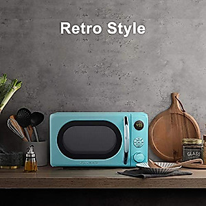 Galanz GLCMKA07BER-07 Retro Microwave Oven, LED Lighting, Pull Handle Design, Child Lock, Bebop Blue, 0.7 cu ft