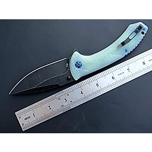 Eafengrow EF927 Pocket Knife D2 Steel Blade with Black-Oxide Coating Outdoor EDC Knife G10 Handle for Camping Work (Jade)