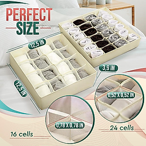 2Pcs Dresser Drawer Organizers - Underwear Drawer Organizer Sock Organizer Closet Organization and Storage Drawers Organizer - 40 Cell Sock Drawer Organizer Divider Closet Drawers Underwear Organizer