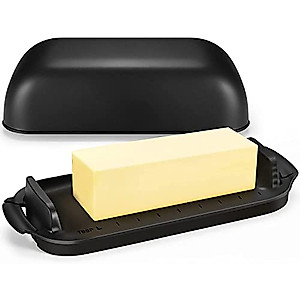 Butter Dish with Lid, Butter Container Holds for Countertop, Unbreakable Butter Keeper for Home Kitchen Decor, Perfect for East/West Coast Butter, BPA-free, Microwave/Dishwasher Safe (Black)