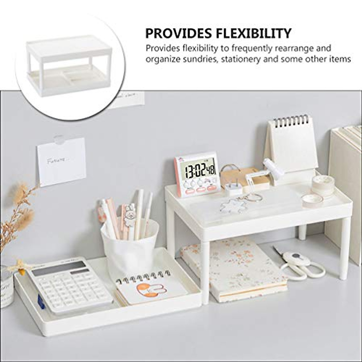 Housoutil Skincare Containers Desktop Storage Rack 2 Layers Cosmetic Organizer Shelf Countertop Stationary Rack Table Sundries Display Shelf for Kitchen Bathroom Office Dormitory White Pallet Racking