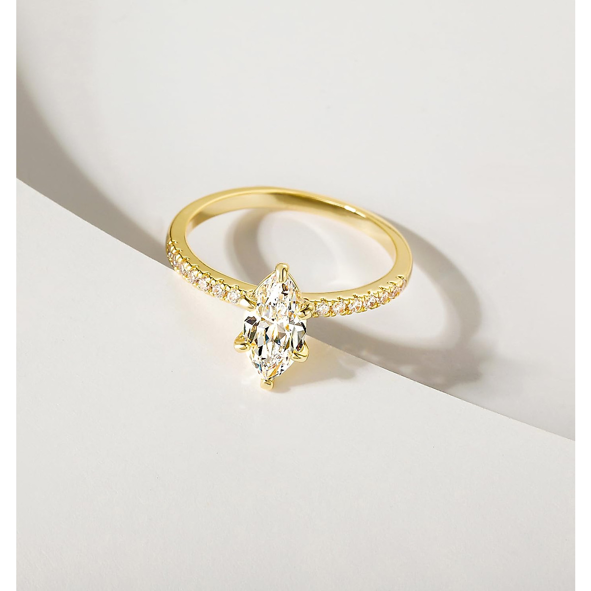 TIGRADE 2CT Engagement Ring for Women Marquise Cut Cubic Zirconia Wedding Band CZ Promise Anniversary Ring Size 3-12, Gold, Size 5.5