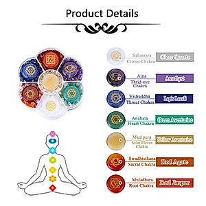 CrystalTears 7 Chakra Crystal Stones Natural Reiki Healing Crystals Gemstones with Engraved Chakra Symbol Tumbled Polished Chakra Stone Kit for Meditation Crystal Therapy Gift for Christmas