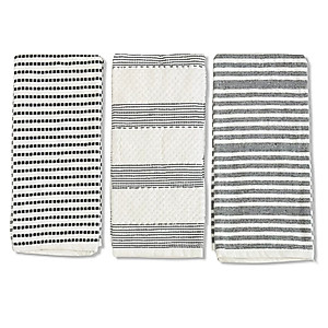 Oversized White Dark Gray Kitchen Towels: 100% Cotton Soft Absorbent Assortment Ribbed Terry Loop, Set of 3 Multipurpose for Everyday Use (Charcoal)
