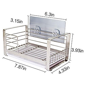 OTONIS Sponge Holder For Kitchen Sink Tray Organizer Adhesive Soap Holder, Dish Suction Cup Sponge Holder, Adhesive or Free Standing, SUS304 Stainless Steel, Silver