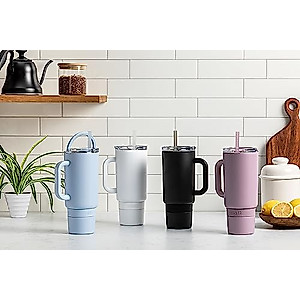 Ello Port 40oz Tumbler with Carry Loop & Integrated Handle, Vacuum Insulated Stainless Steel Reusable Water Bottle, Travel Mug with Leak Proof Lid & Straw for Iced Coffee & Tea, Halogen Blue