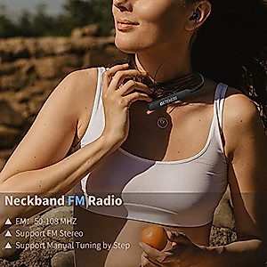 Retekess TR108 FM Radio Headphones, Radio Headset with Bluetooth, Support FM Stereo, Bluetooth Call, Rechargeable Battery and Digital Display, Suit for Walking (Neckband)