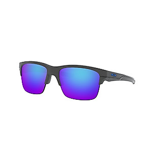 Oakley Men's OO9316 Thinlink Rectangular Sunglasses, Dark Grey/Sapphire Iridium, 63 mm