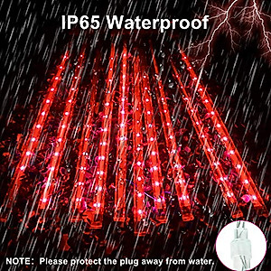 Blingstar Meteor Shower Lights 30CM 10 Tubes 240 LED Christmas Lights Plug in Snowfall LED Lights Outdoor Waterproof Falling Rain Lights for Tree Holiday Porch Yard Patio Roof Party Decoration, Red
