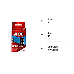 ACE 3 Inch Elastic Bandage with with Clips, Black, Great for Elbow, Ankle, Knee and More, 1 Count
