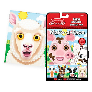 Melissa & Doug Make-a-Face Reusable Sticker Pad Animals 3-Pack (Safari, Farm, Pets) - Toddler Travel Toy Resuable Sticker Pads For Kids Ages 3+