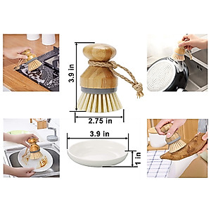 Bamboo Dish Brush&Water Bottle Drying Rack, 9-in-1 Kitchen Cleaning Set |Dish Brush&Bottle Brush with Long Handle |Mini Palm Brush with Soap Dispenser|Dish Drying Tray| Dish Drying Rack Kit