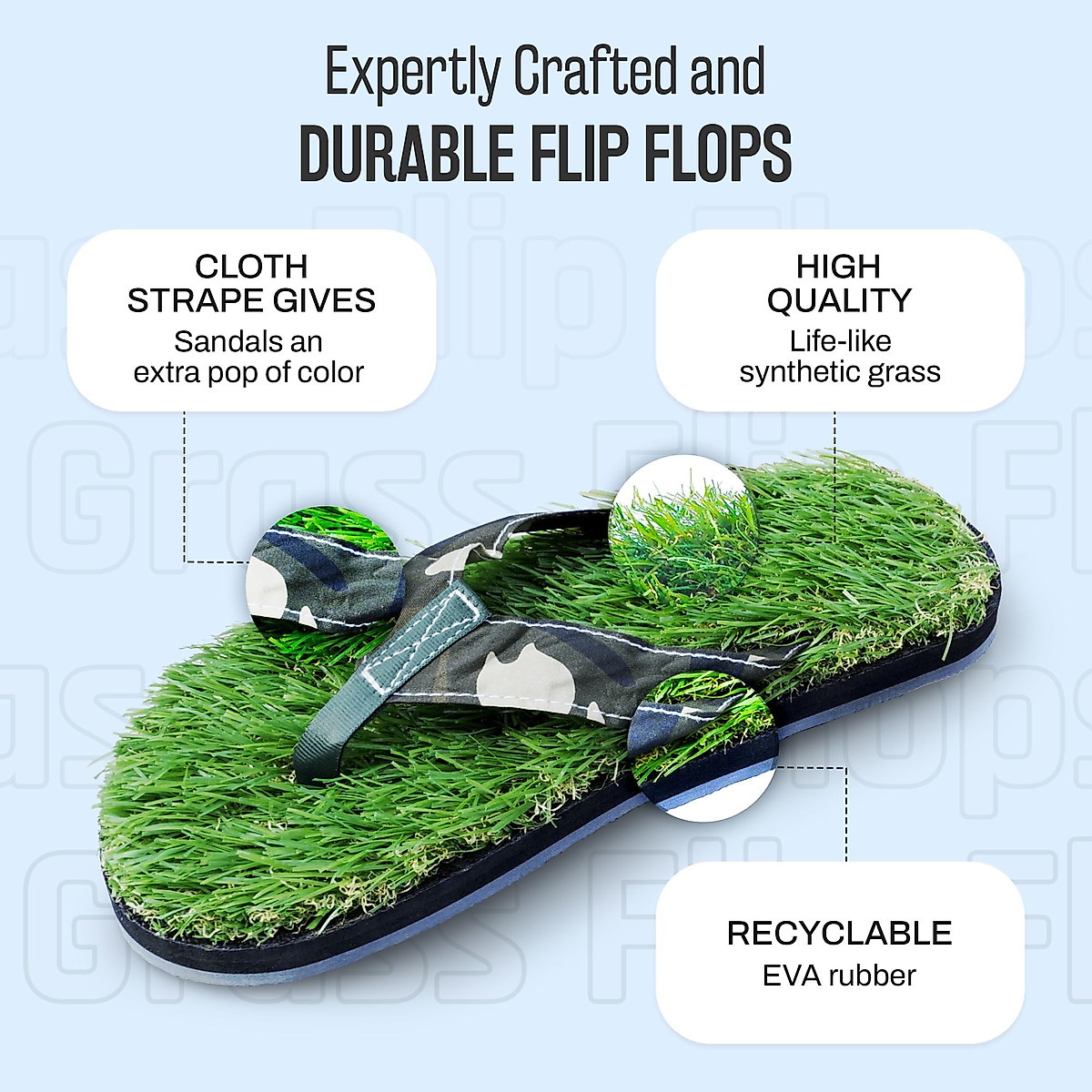 GFF Grass Flip Flops for Men/Women/Kids - XS/S/M/L Size Sandal - Camo/Black/Pink Color Slippers