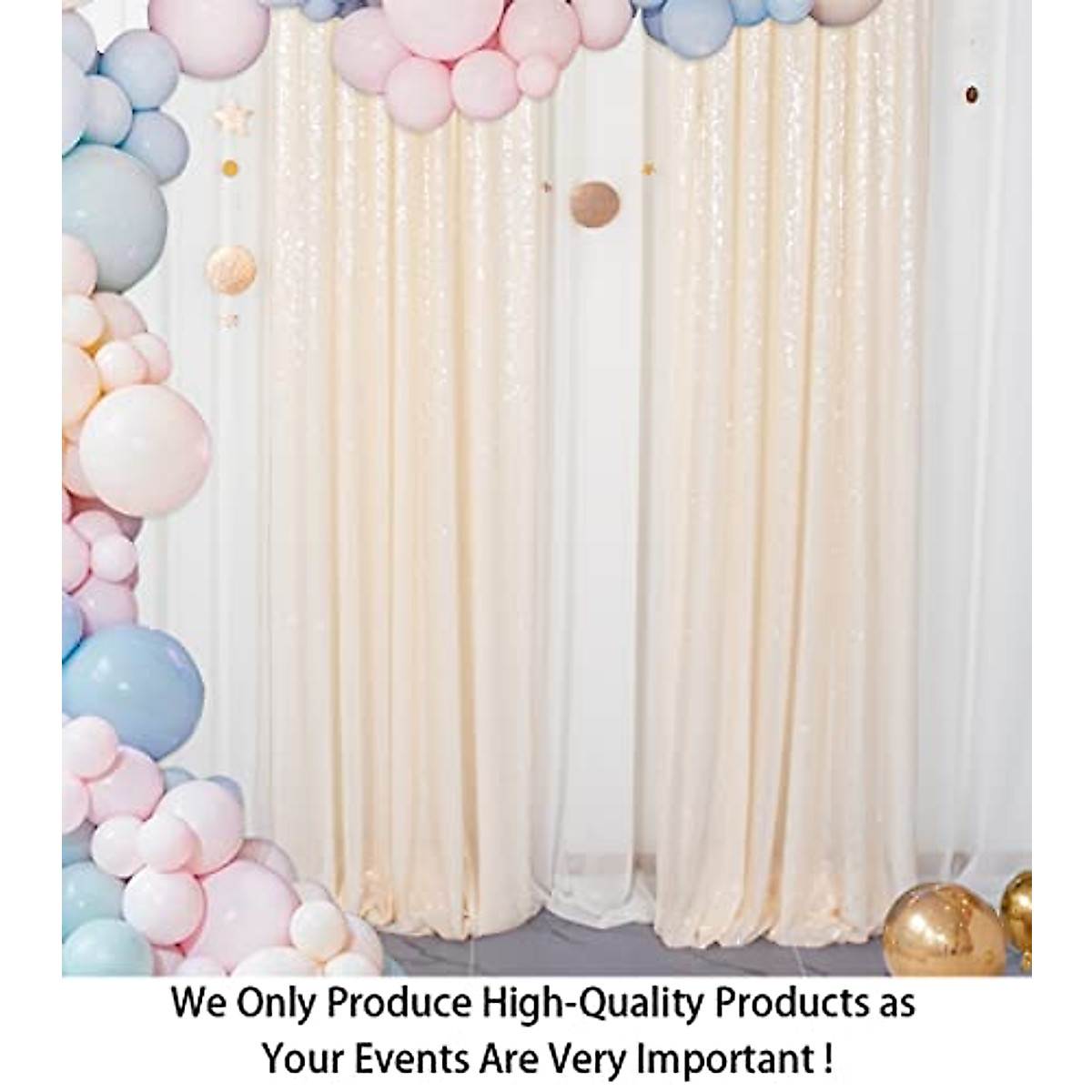Sparkle Backdrop Curtain Ivory 2 Panels Set Sequin Photo Backdrop 2FTx8FT Sequin Backdrop Curtain Pack of 2-1220S