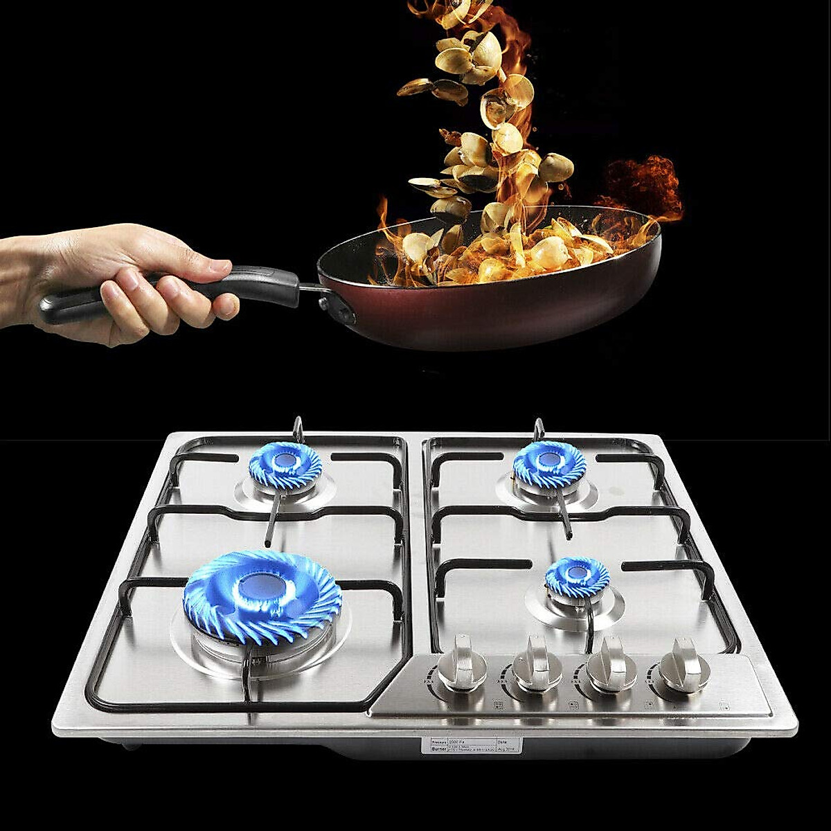Gas Cooktop NG/LPG Gas Stove Cooktop Stove Burner Tempered Glass Cook Top Built in 4 Burners Gas Hob Grate Stovetop Cooker (4 Burners, 23'' x 20.5'')