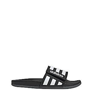 adidas Men's Adilette Comfort Adjustable Slides, Core Black/White/Grey, 10