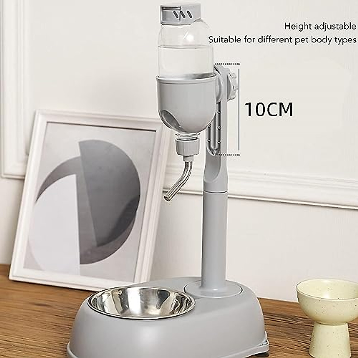 HEEPDD Pet Standing Water Dispenser Feeder Bowl, 500ml No Drip Automatic Water Bottle Food Feeder for Cats Dogs