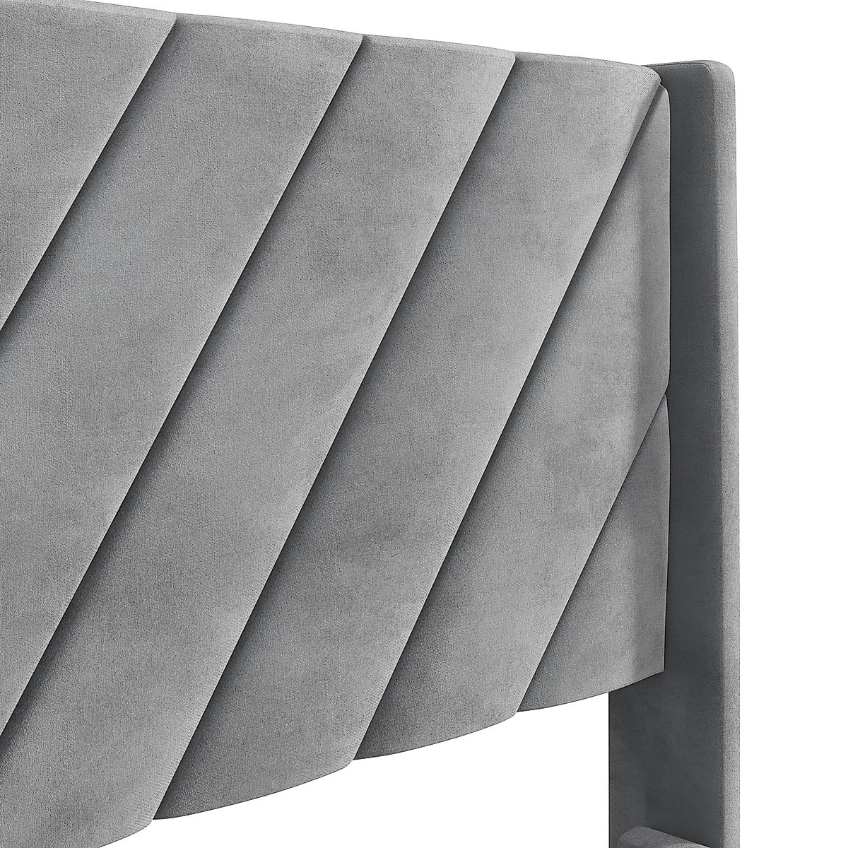 Yaheetech Upholstered Platform Bed with Wing Side Headboard,Heavy Duty Wooden Slat Support/No Box Spring Needed/Easy Assembly, Light Gray Full Bed