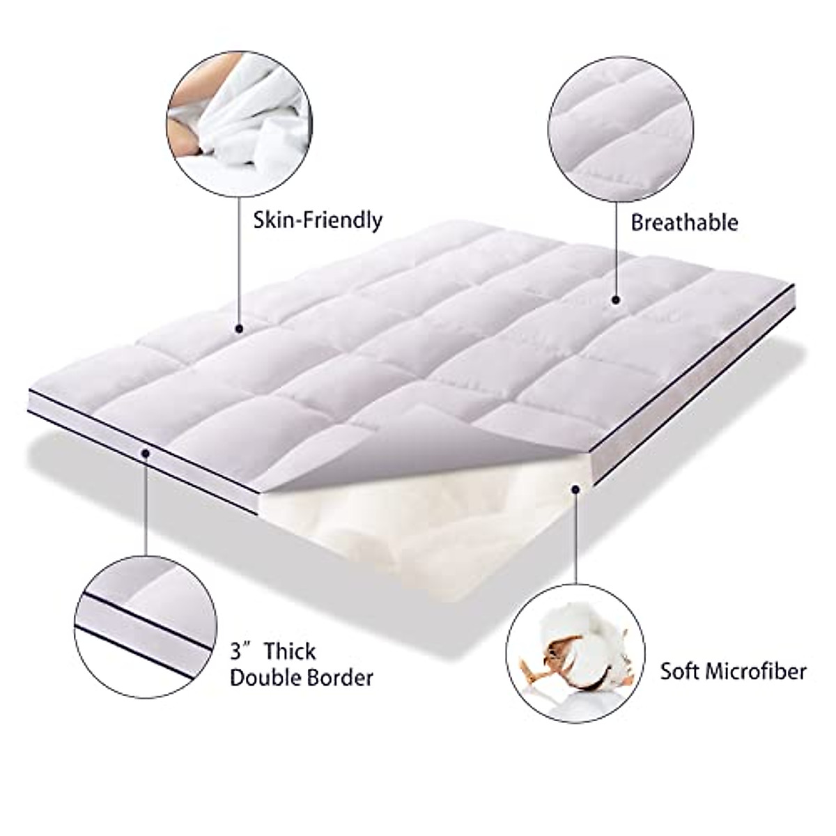 EASTARTIST Mattress Topper King Size Pillow Top,Extra Thick 3 Inch Mattress Bed Protector for Back Pain with 1.33+3D Down Alternative Fill,78x80 Inches(White,King)