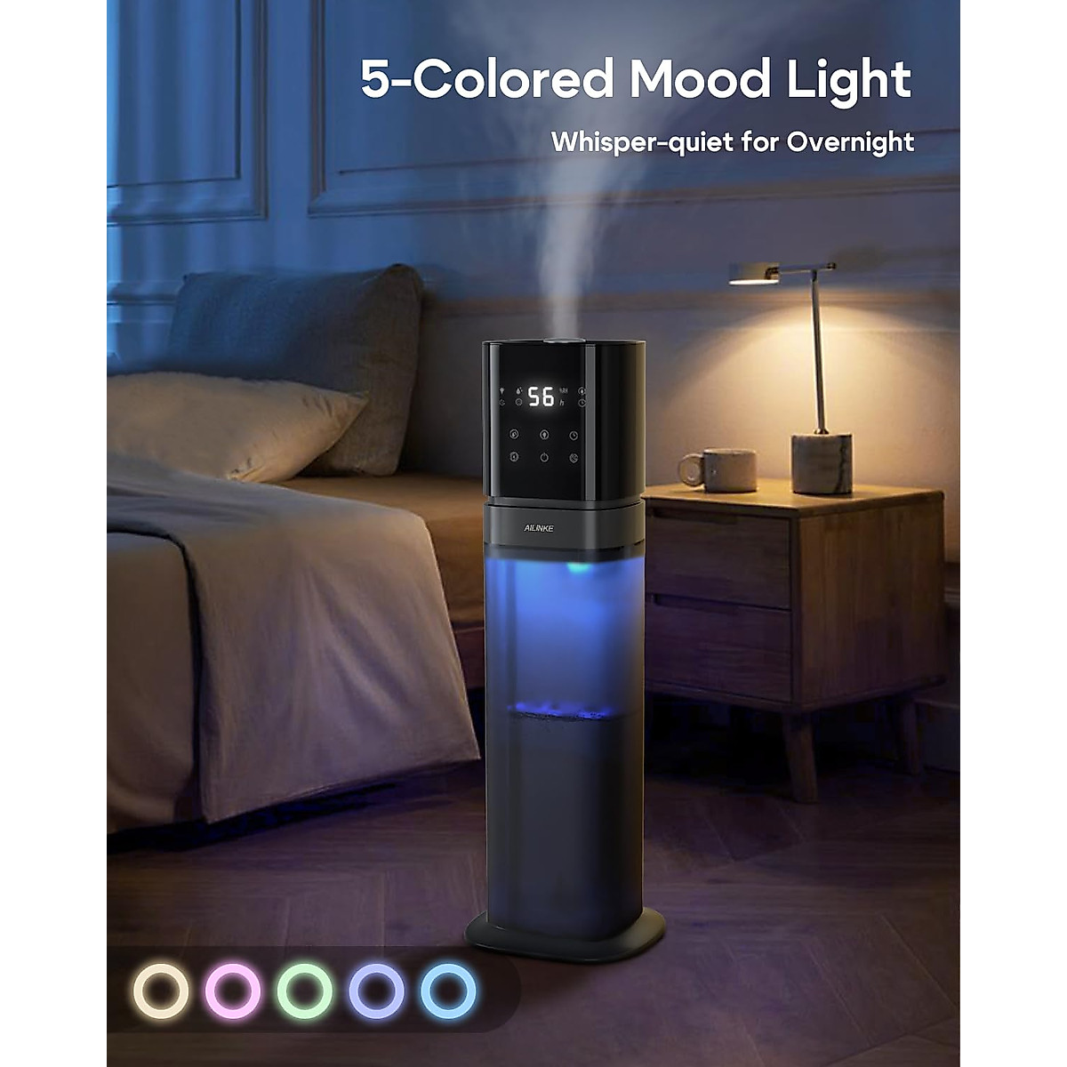 AILINKE Humidifiers for Bedroom, 2.1Gal/8L Top Fill Humidifier Large Room Home with Night Light, Room Ultrasonic Cool Mist Humidifier for Baby Home Adults Plants, Essential Oil Diffuser, Extended Tube