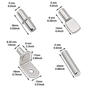 104Pcs Shelf Pins Kit,4 Styles Nickel Plated Shelf Support Pegs,Bookshelf Pegs for Shelves,Cabinet Shelf Bracket Pegs Shelf Pins Holders for Kitchen Furniture & Closet ( 5mm & 1/4inch )