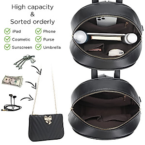 I IHAYNER Women Fashion Backpack Purse 2 PCS Mini Backpack for Women Designer Shoulder Bag Travel bag with Detachable Chain Handbags Black