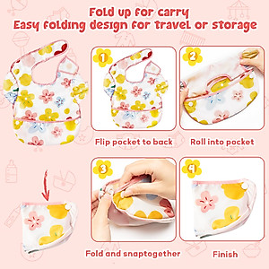 2ooya 3Pcs Mess Proof Bibs for Baby Girls Eating Waterproof Feeding Bib Set with Crumb Catcher Infant Adjustable Teething Bib Sleeveless Food Bibs for Babies, 6-36 Months